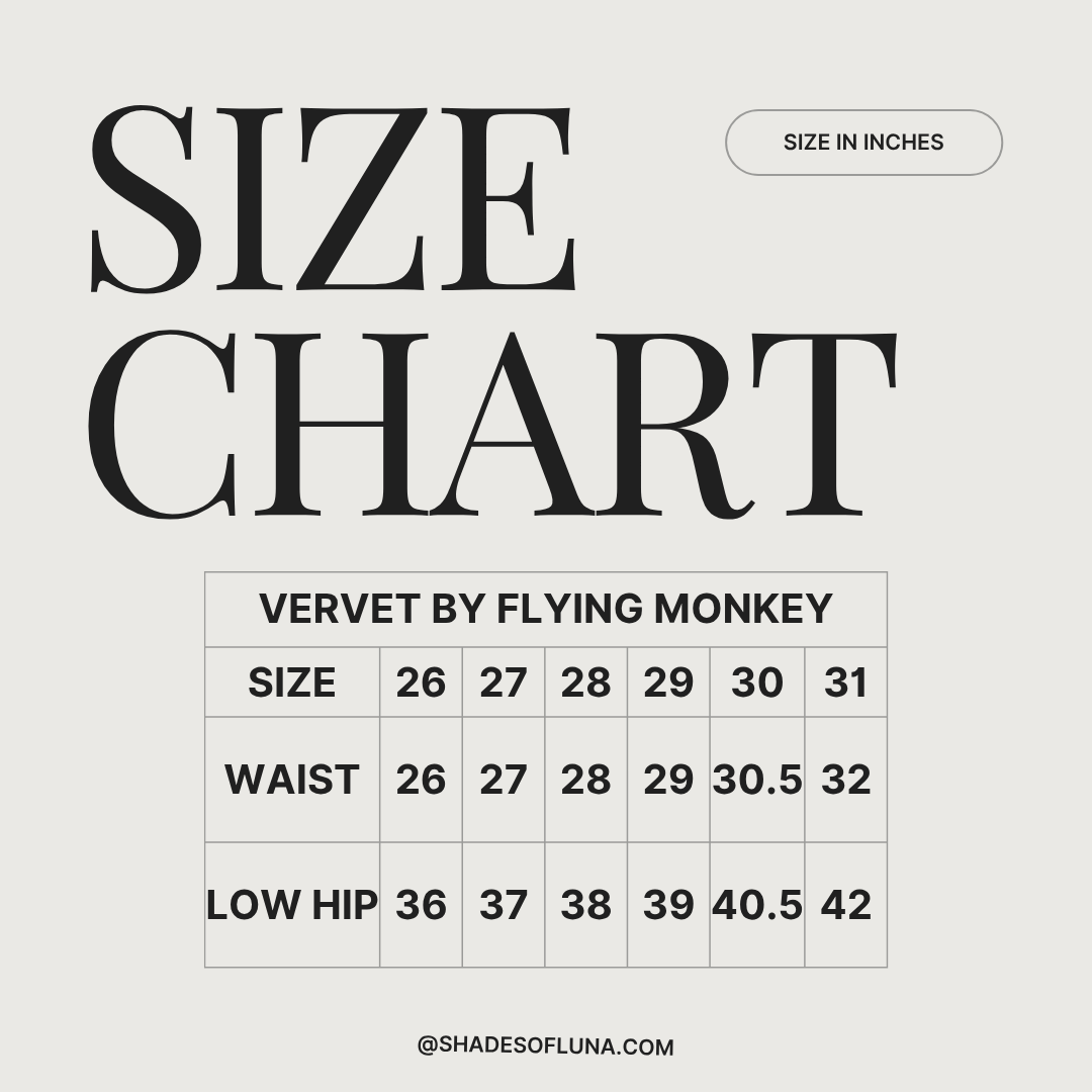 VERVET By Flying Monkey Size Chart